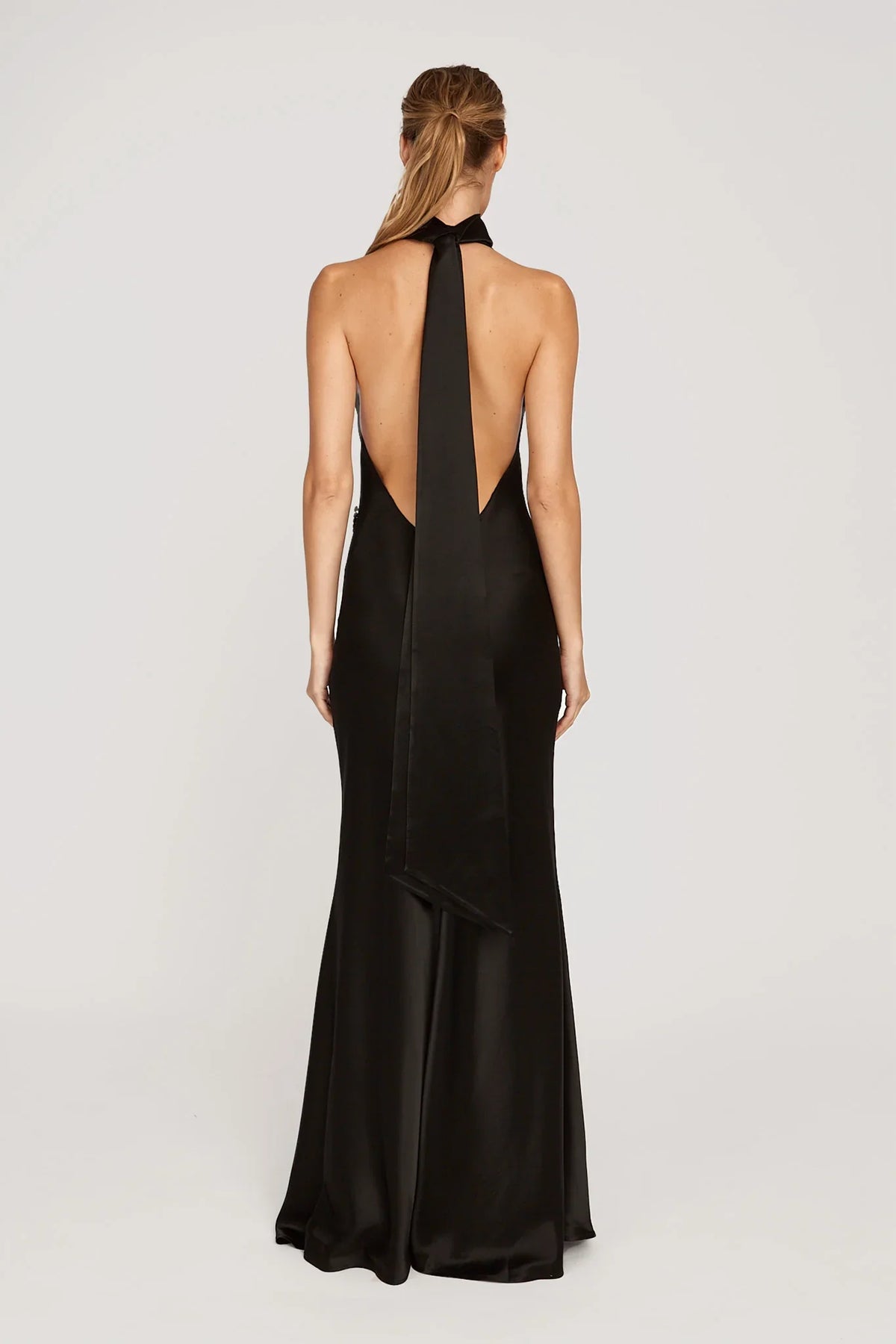 Penelope Backless Satin Gown in Black | SAU LEE Official Website