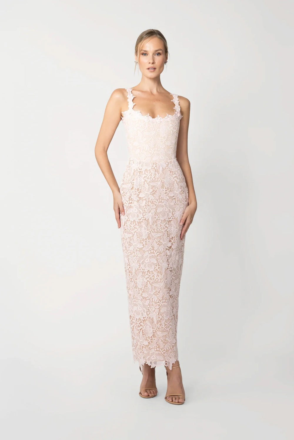 Coraline Lace Midi Dress in Sheer Pink | SAU LEE Official Website