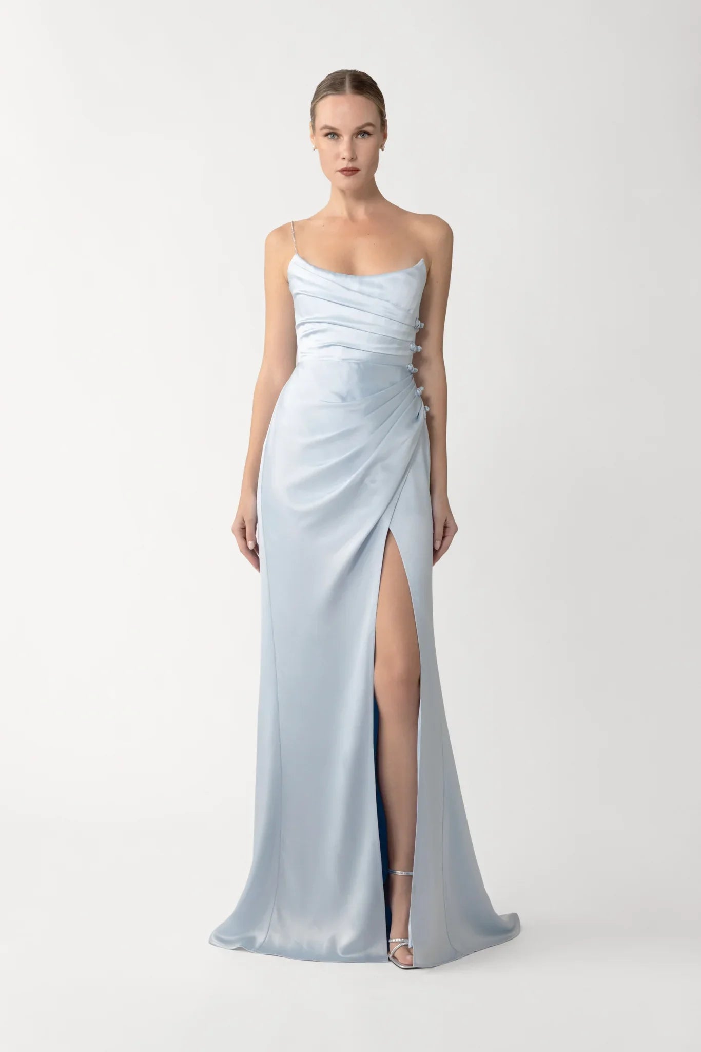 Pru Satin Gown in Pastel Blue | SAU LEE Official Website
