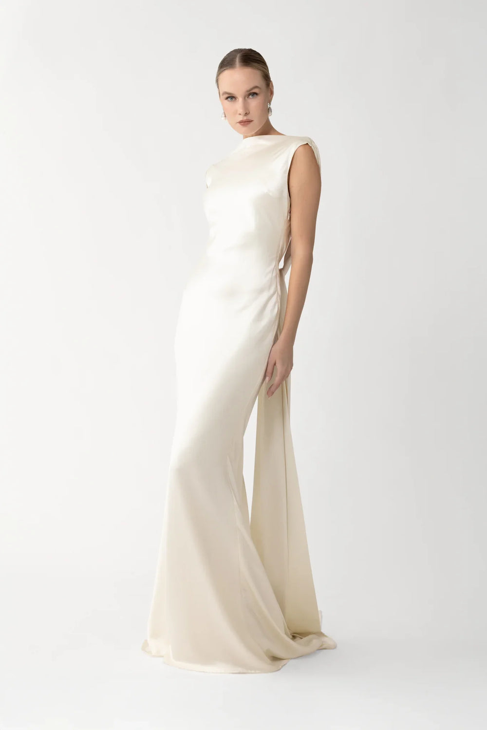 Cassandra Satin Gown in Ivory | SAU LEE Official Website