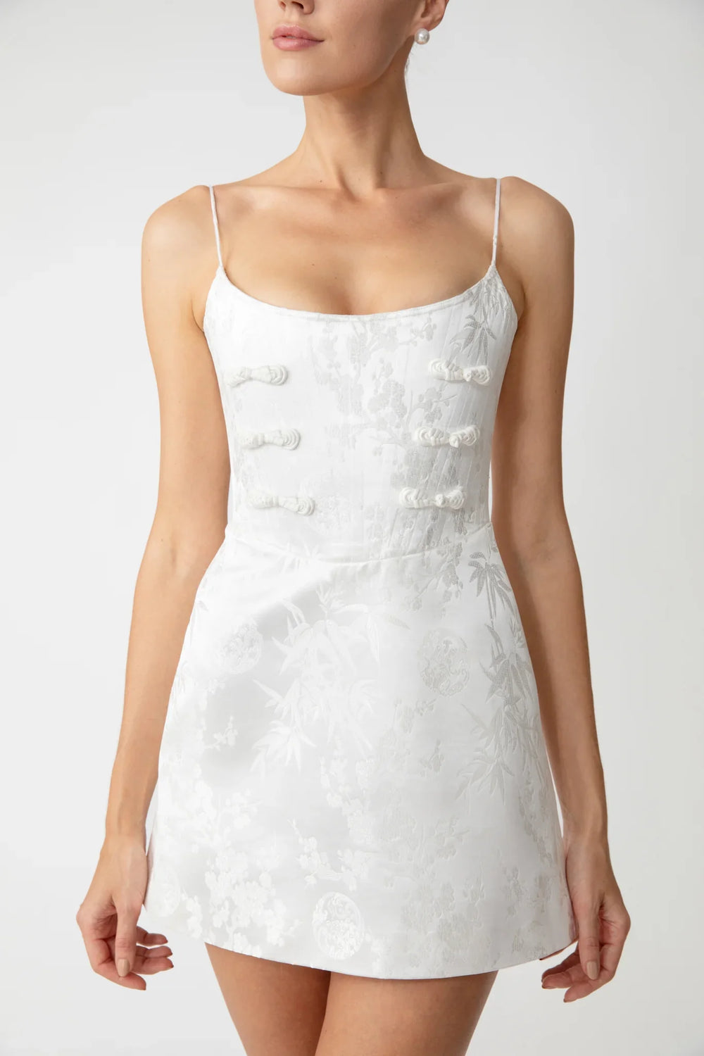 Joey Jacquard Mini Dress in White | SAU LEE Official Website