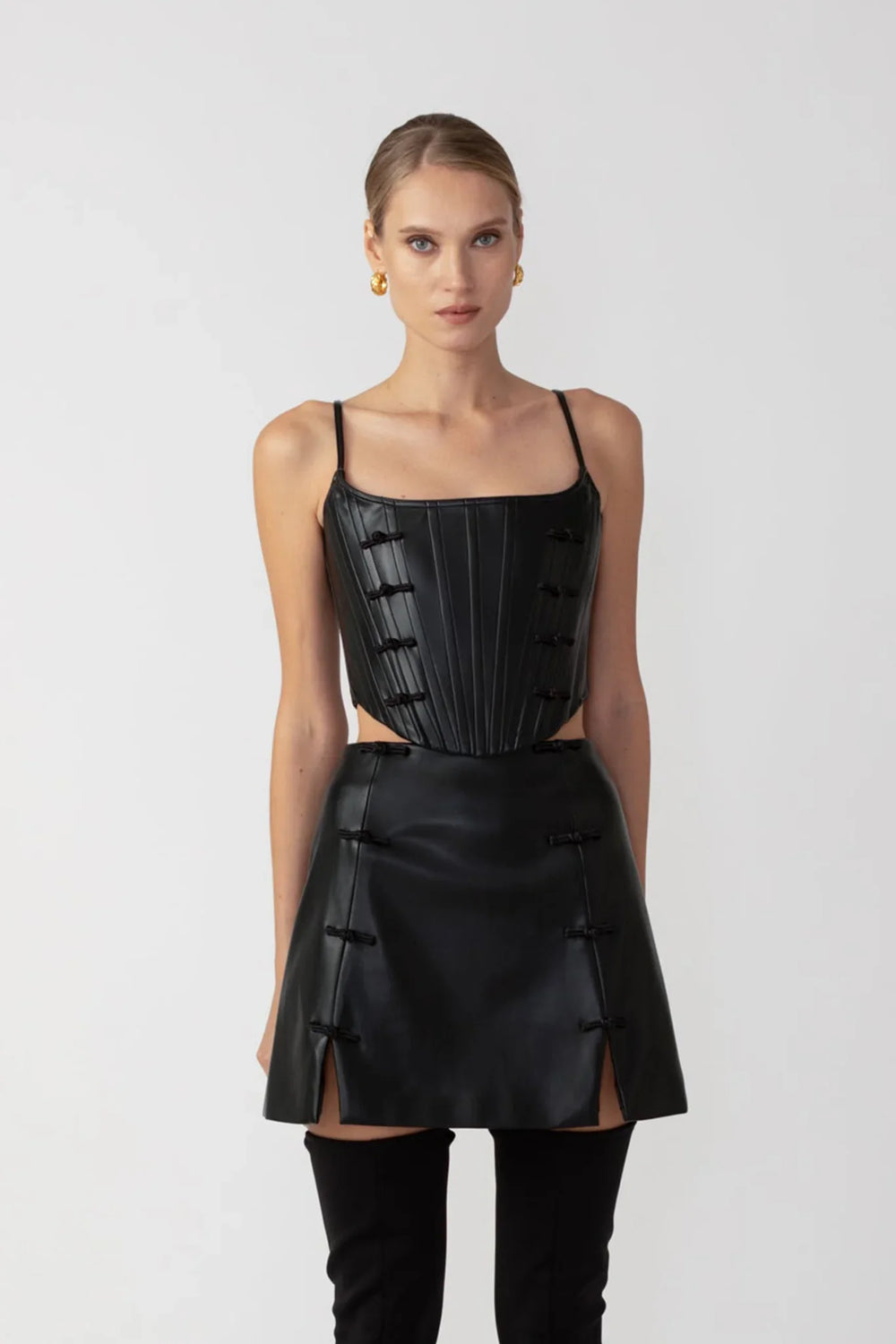 Nadia Faux Leather Corset Top in Black | SAU LEE Official Website